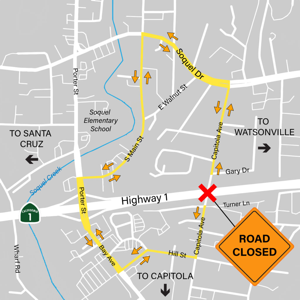 Capitola Avenue Overcrossing Closure Detour Map